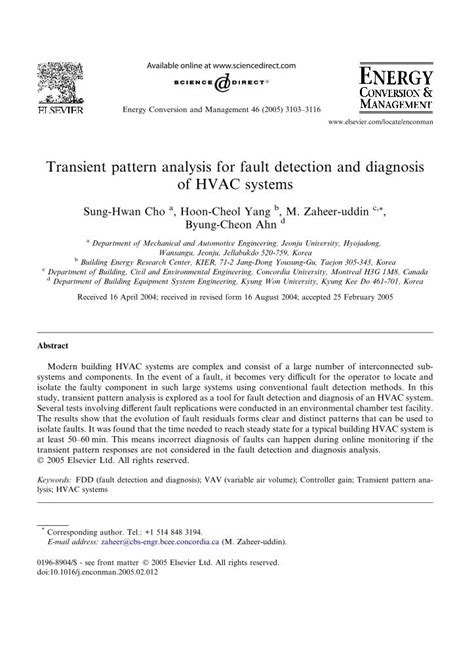 Pdf Transient Pattern Analysis For Fault Detection And Diagnosis Of