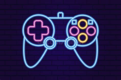 Vector Neon Glow Game Controller Gamepad Icon Colored Outline Joystick Element Flat Style On