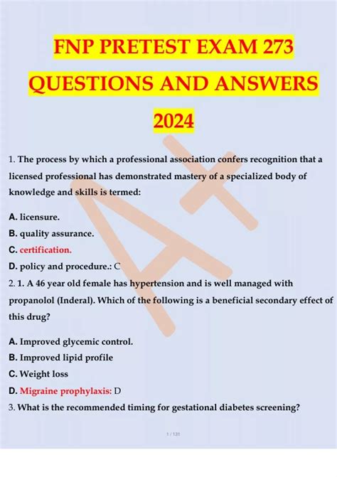 Fnp Pretest Exam 273 Questions And Answers 2024 Fnp Pretest Stuvia Us