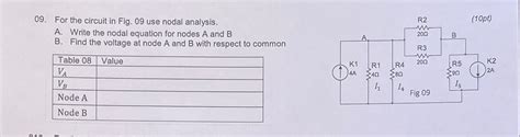Solved For The Circuit In Fig 09 Use Nodal Analysis A Write The