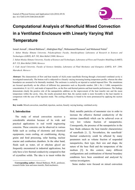 pdf computational analysis of nanofluid mixed convection in a