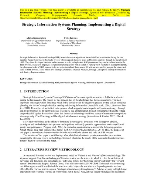 Pdf Strategic Information Systems Planning Implementing A Digital