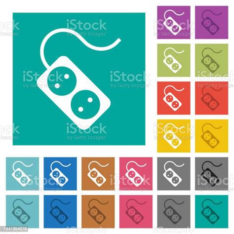 두 개의 소켓과 코드 솔리드 사각형 플랫 멀티 컬러 아이콘이 있는 휴대용 전기 콘센트 0명에 대한 스톡 벡터 아트 및 기타