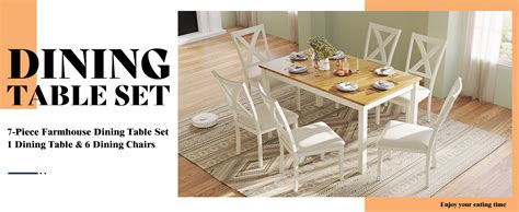 Luxoak 7 Piece Farmhouse Solid Wood Dining Table Set With