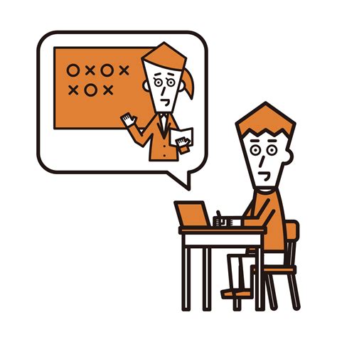 온라인 수업을 듣는 남성 초등학생의 그림 무료 일러스트 소재집 Kukukeke