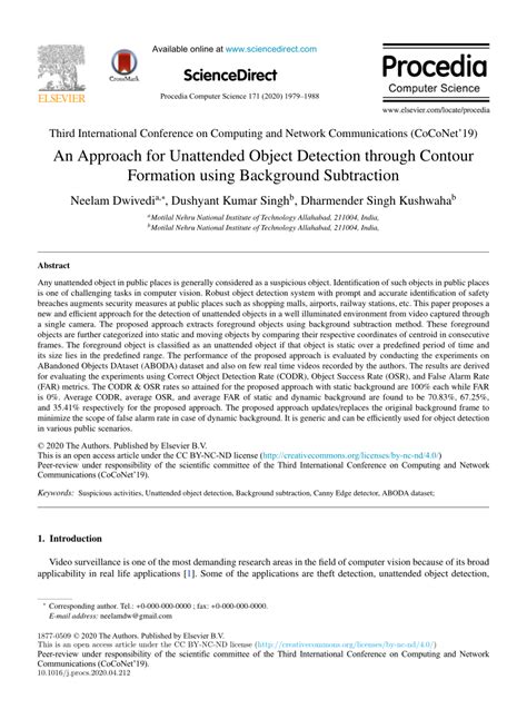 Pdf An Approach For Unattended Object Detection Through Contour