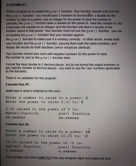 Solved ASSIGNMENT Write A Program To Re Create The Pow Chegg Com