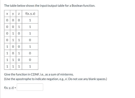 Solved The Table Below Shows The Input Output Table For A Chegg
