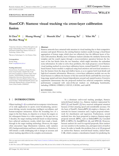 Pdf Siamccf Siamese Visual Tracking Via Cross‐layer Calibration Fusion