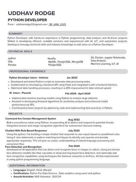 python developer resume pdf artificial intelligence intelligence ai and semantics