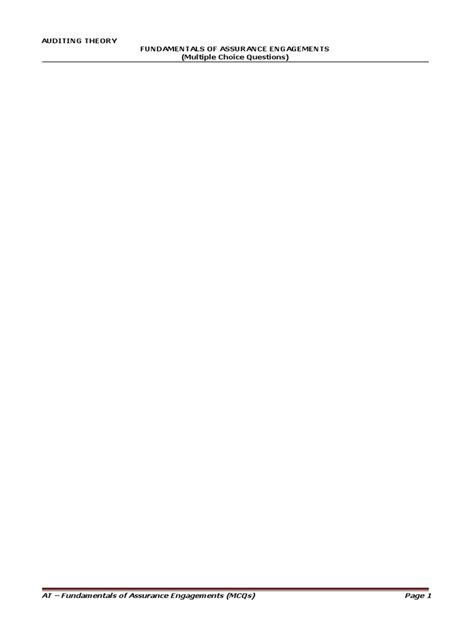 Auditing Theory Fundamentals Of Assurance Engagements Multiple Choice Questions Pdf