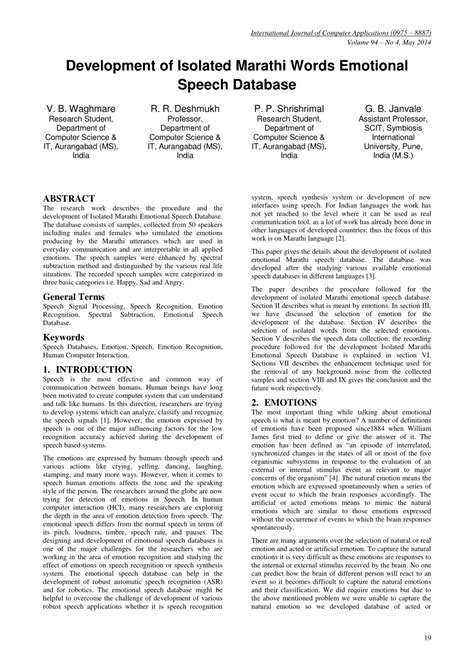 PDF Development Of Isolated Marathi Words Emotional Speech Database