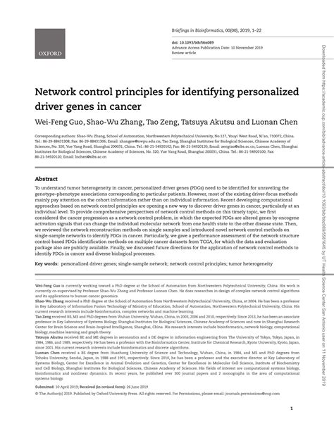Pdf Network Control Principles For Identifying Personalized Driver Genes In Cancer