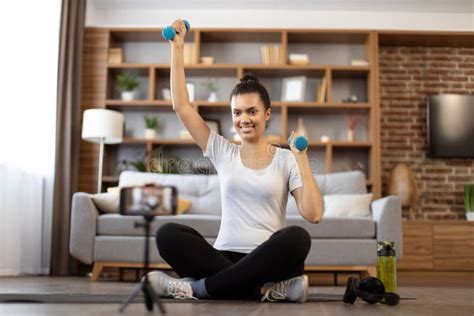 Active Vlogger Recording Sport Tutorial On Smartphone Camera Stock