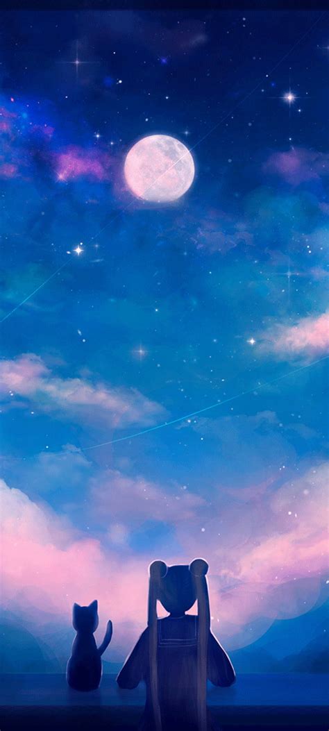 Download Moon Phone Anime Cat Wallpaper