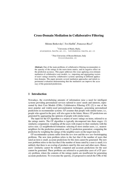 Pdf Cross Domain Mediation In Collaborative Filtering