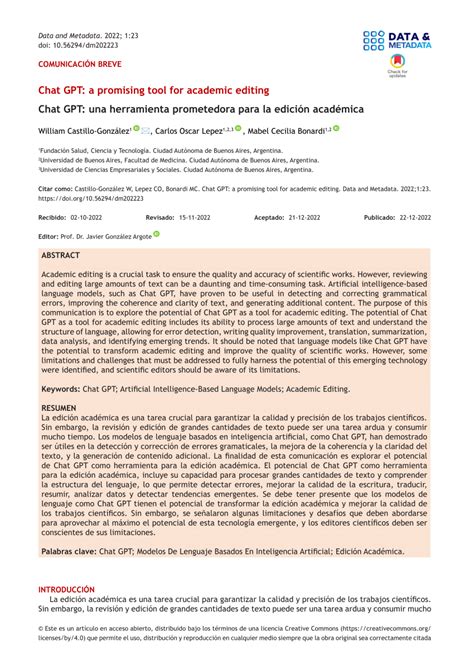 (PDF) Chat GPT: a promising tool for academic editing