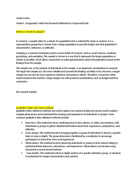Week 6 Notes Pdf Qualitative Research Methodology