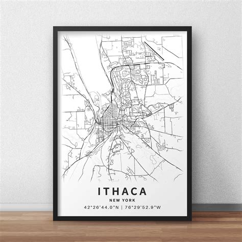 Printable Map Of Ithaca New York Usa With Street Names Instant Download City Map Travel