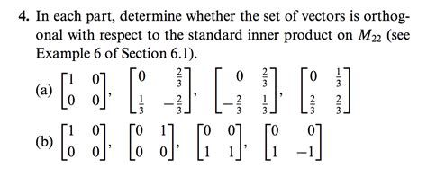 solved 4 in each part determine whether the set of vectors