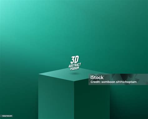 추상 벡터 렌더링 3d 셰이프 용 제품 표시 프레젠테이션 어두운 빈 방과 창문 조명 배경현대 어두운 녹색 큐브 받침대 연단