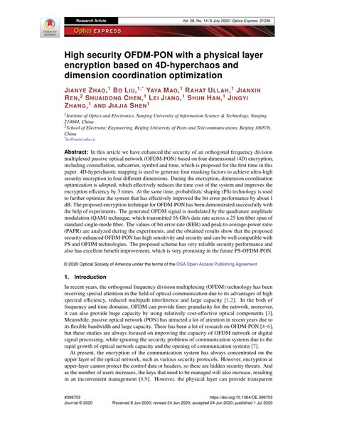 Pdf High Security Ofdm Pon With A Physical Layer Encryption Based On