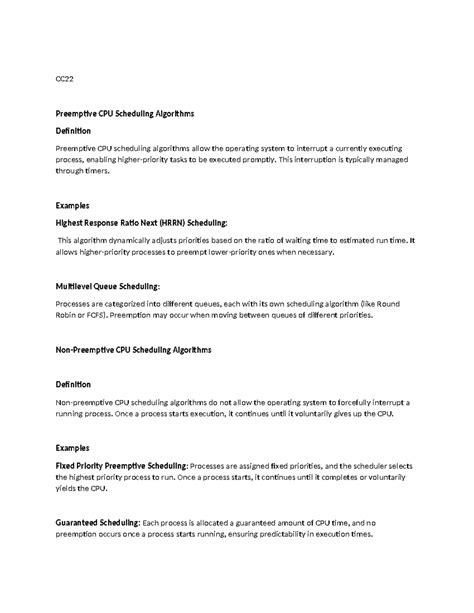 cc22 sa cpu scheduling algorithms answers cc preemptive cpu