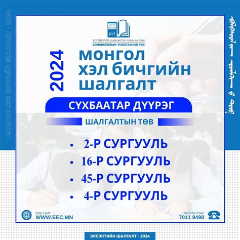 Боловсролын яам МОНГОЛ ХЭЛ БИЧГИЙН ШАЛГАЛТ 4 ДҮГЭЭР