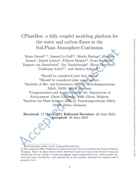 Pdf Cplantbox A Fully Coupled Modeling Platform For The Water And