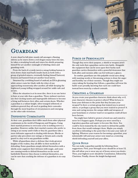 The Guardian Class V46 The Classic Mmo Taunt Tank For 5e R