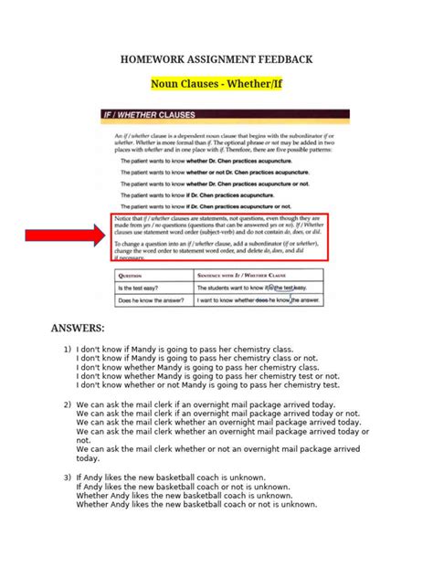 If Whether Clauses Homework Assignment Pdf