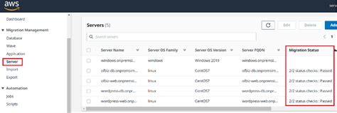 Migration Factory 웹 콘솔을 사용한 자동화된 마이그레이션 활동 목록 Aws의 Cloud Migration