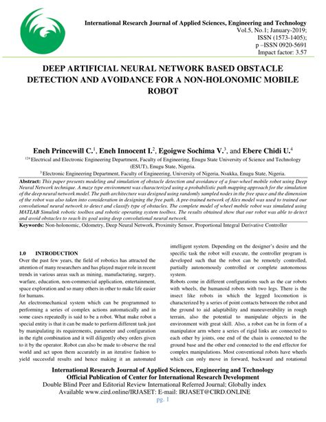 Pdf Deep Artificial Neural Network Based Obstacle Detection And