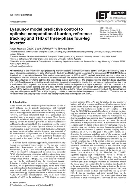 Pdf Lyapunov Model Predictive Control To Optimize Computational Burden Reference Tracking And
