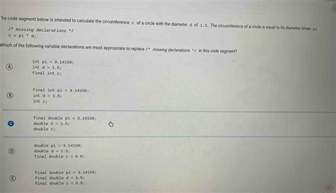 solved the code segment below is intended to calculate the