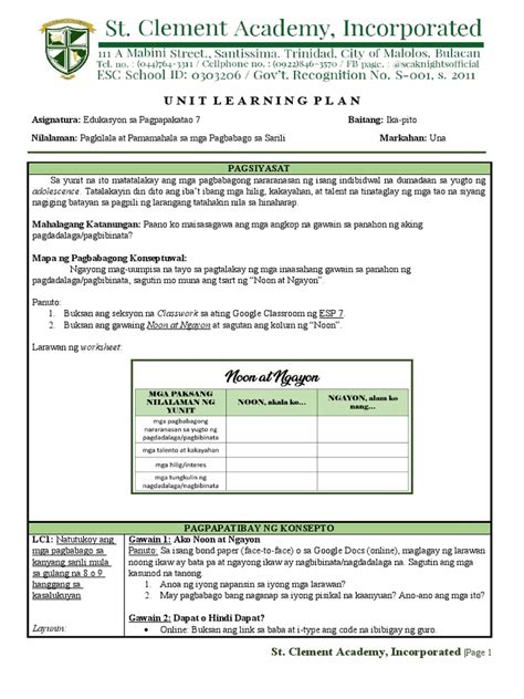 Unit Learning Plan Esp 7 Pdf