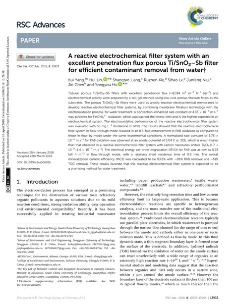 Pdf A Reactive Electrochemical Filter System With An Excellent