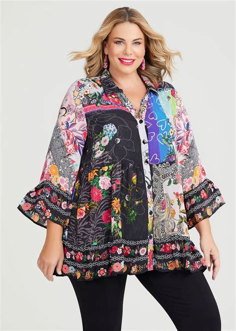 Shop Plus Size Natural Floral Patchwork Shirt Multi Taking Shape Au