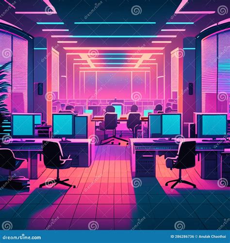 Empty Modern Office Interior Night Scene 3d Rendering 3d Illustration Stock Illustration