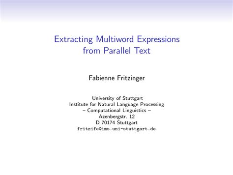 Pdf Using Parallel Text For The Extraction Of German Multiword Expressions 1