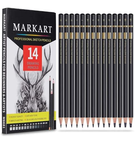 Markart 전문 스케치 연필 세트 흑연 14개12b 4h 드로잉 아트 초보자 및 프로 아티스트 티몬