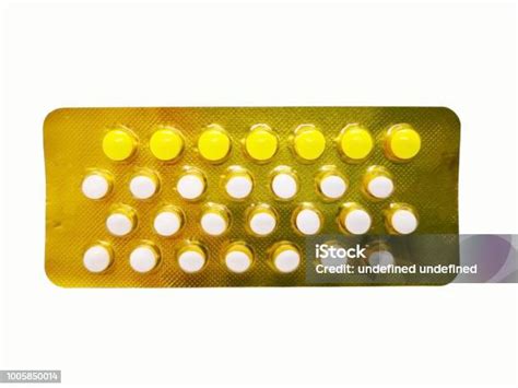 약물 치료 및 건강 관리 개념입니다 경구 피임약 마약입니다 Ethinyl Estradiol 이루어져 21 흰색 알 약 003 Mg 그리고 Levonorgestrel 015