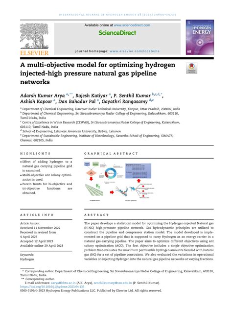 Pdf A Multi Objective Model For Optimizing Hydrogen Injected High Pressure Natural Gas