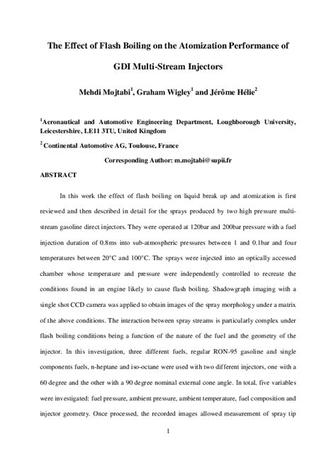 Pdf The Effect Of Flash Boiling On The Atomization Performance Of Gdi