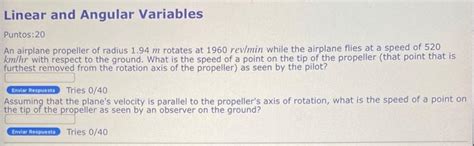 Solved Linear And Angular Variables Puntos 20 An Airplane