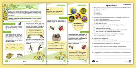 Spring Reading Comprehension Seasonal Literacy Activities