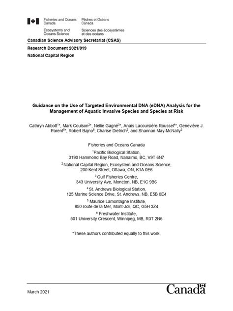 Guidance On The Use Of Targeted Environmental Dna Edna Analysis For The Management Of Aquatic