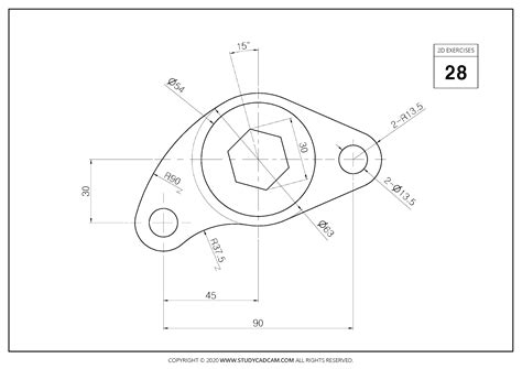 2d Cad Exercises 28 Geometric Drawing Autocad Tutorial Cad Drawing