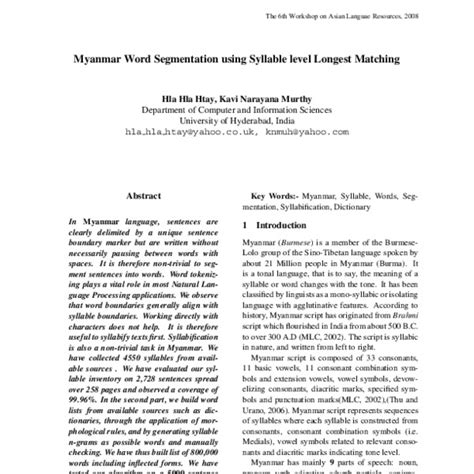 Myanmar Word Segmentation Using Syllable Level Longest Matching Acl