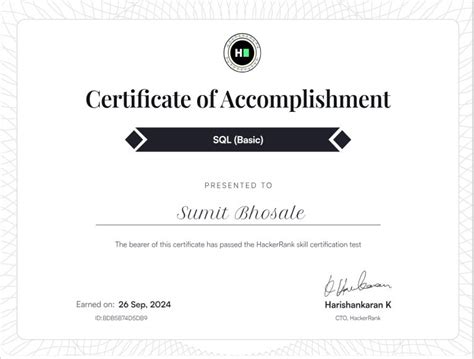 sumit bhosale on linkedin completed sql basic from hackerrank